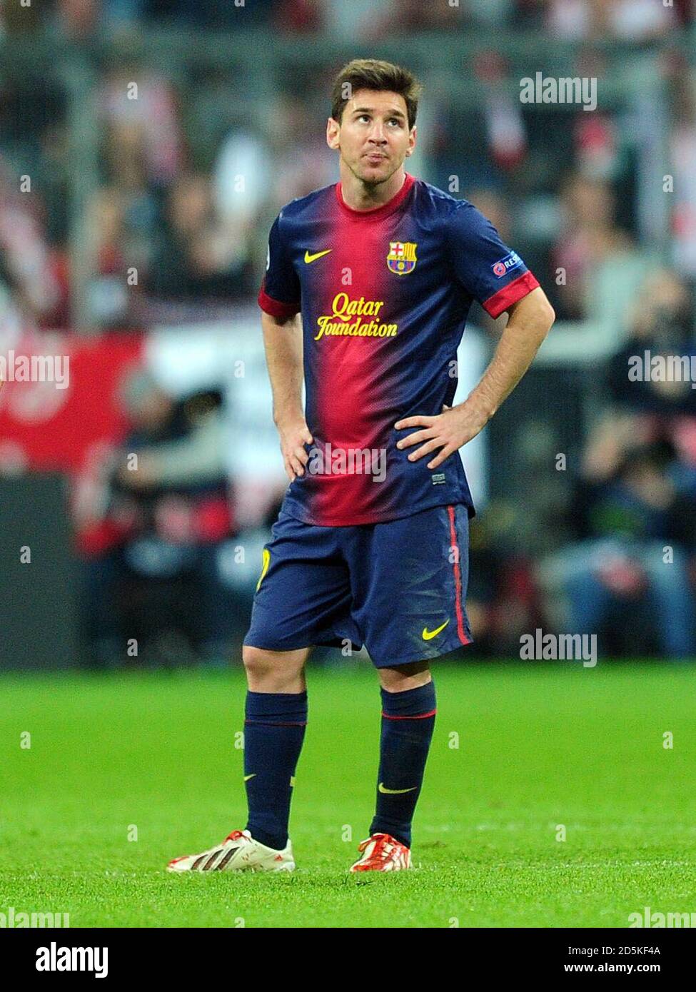 Barcelona's Lionel Messi stands dejected after the fourth goal Stock ...