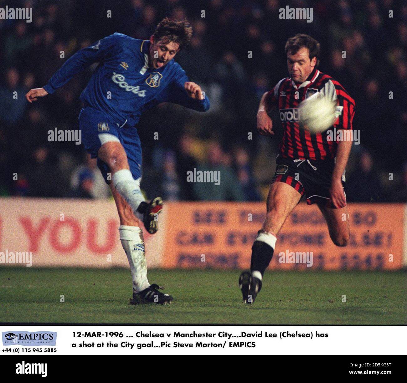 12-MAR-1996 ... Chelsea v Manchester City. David Lee (Chelsea) has a ...