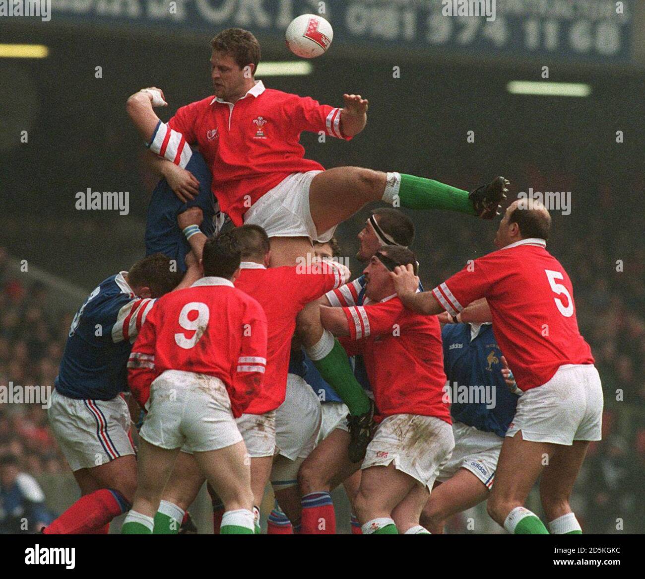 16-MAR-1996 ... Wales v France ... Wales' Gareth Llewellyn gets a ...