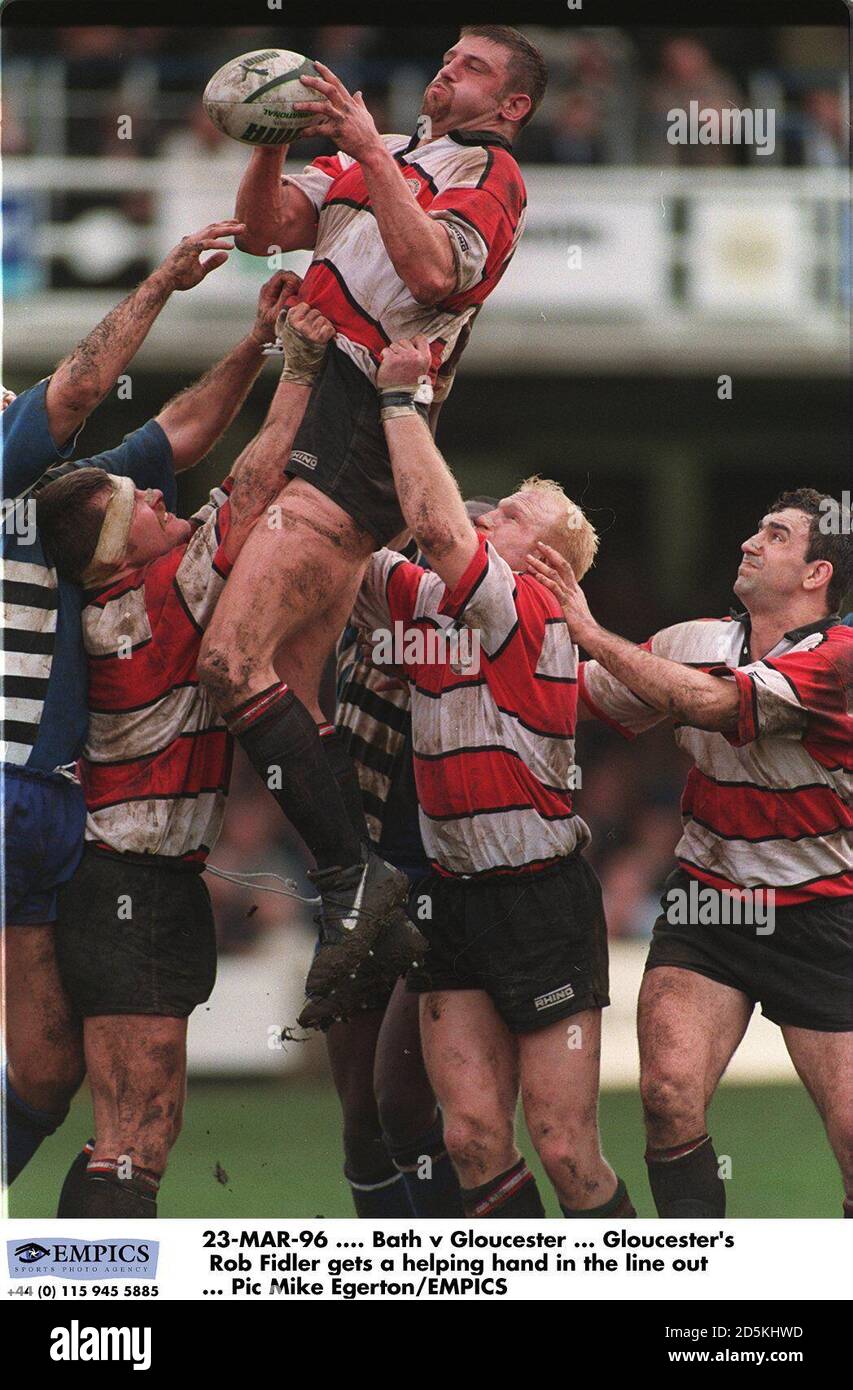 Gloucester's Dave Simms gets a helping hand in the line out Stock Photo ...