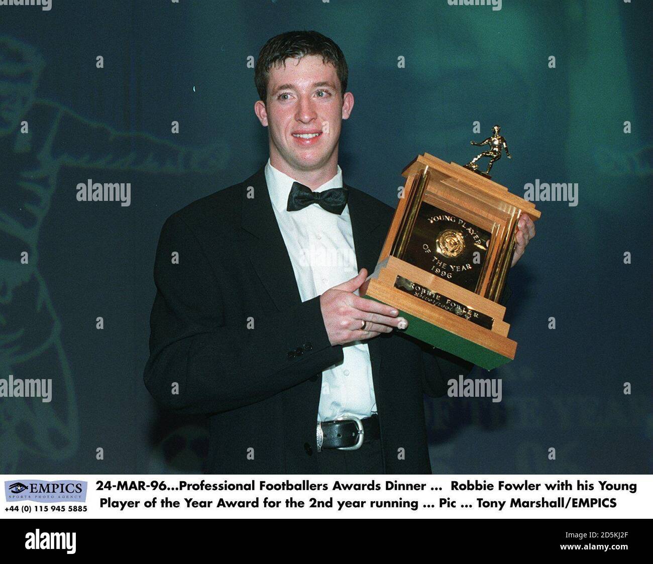 Robbie Fowler with his Young Player of the Year Award for the 2nd year ...