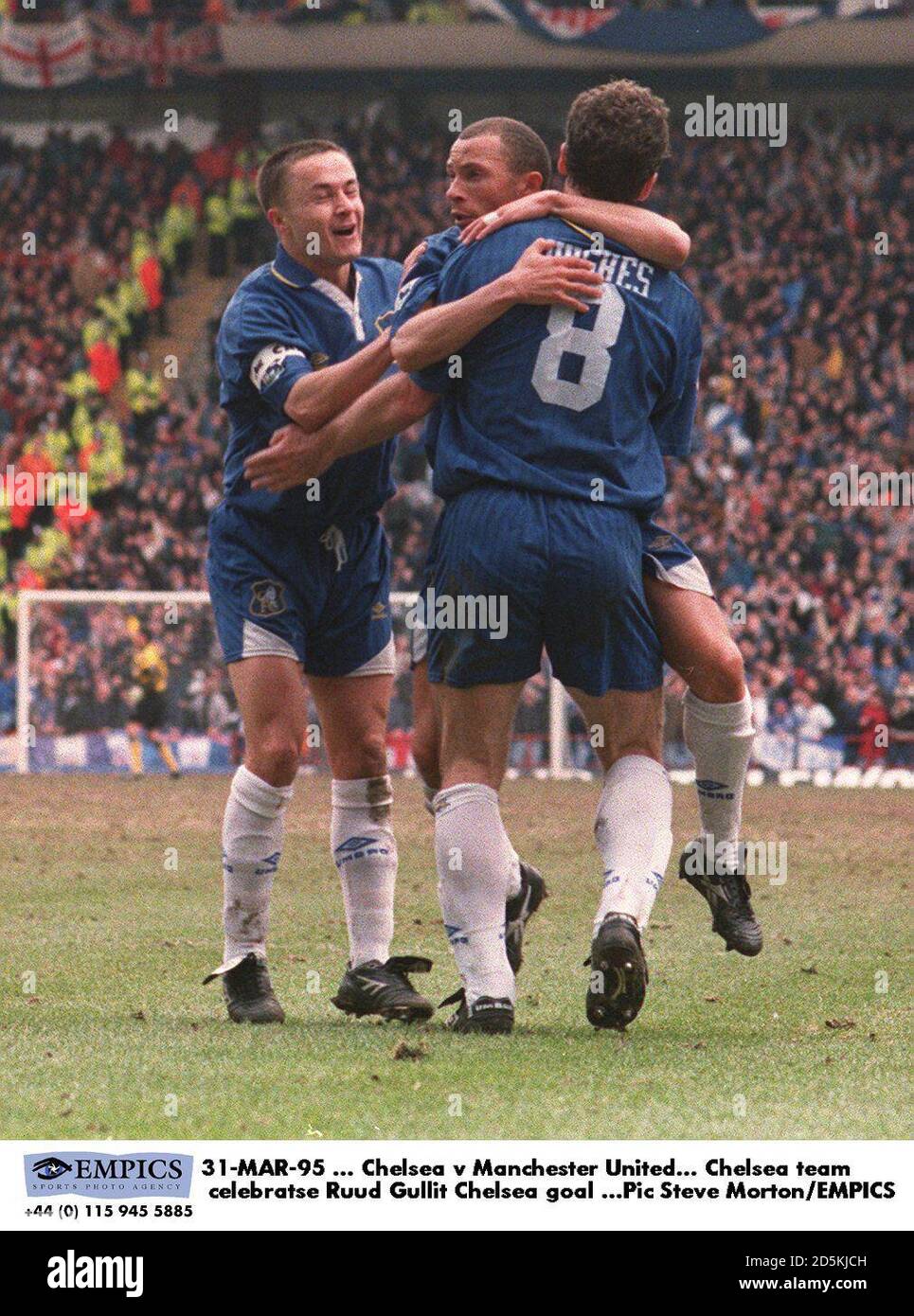 Mark Hughes , Terry Phelan And Dennis Wise celebrate Ruud Gullit's goal ...