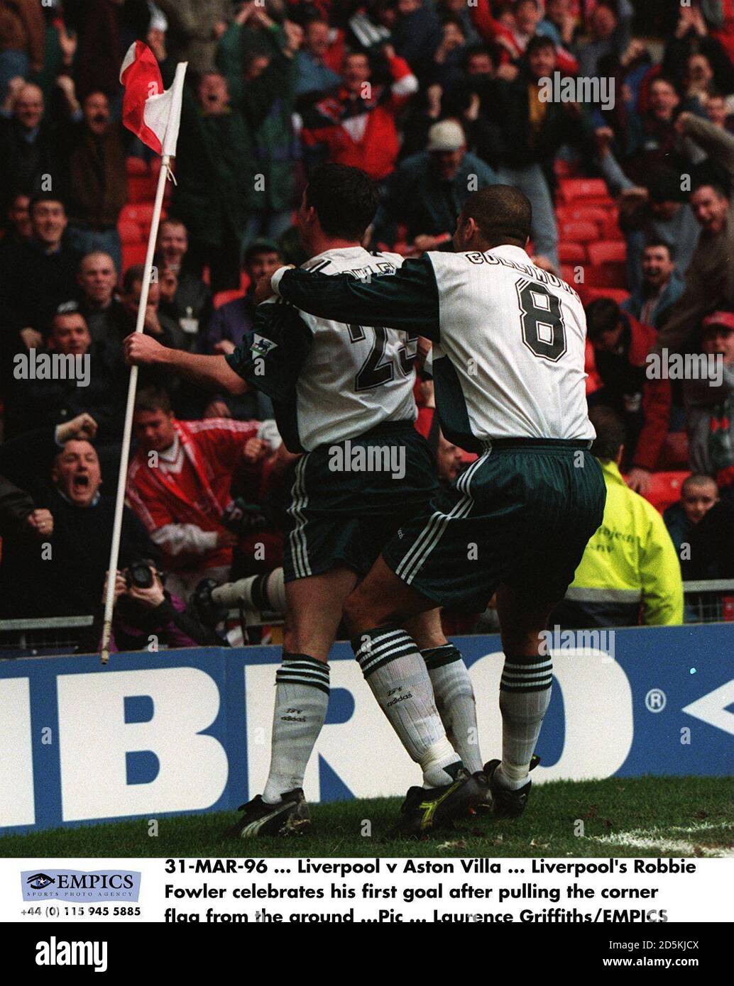 Liverpool's Robbie Fowler celebrates his first goal after pulling the ...