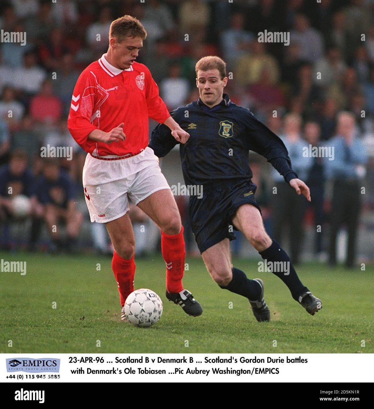 23-APR-96 ... Scotland B v Denmark B ... Scotland's Gordon Durie ...