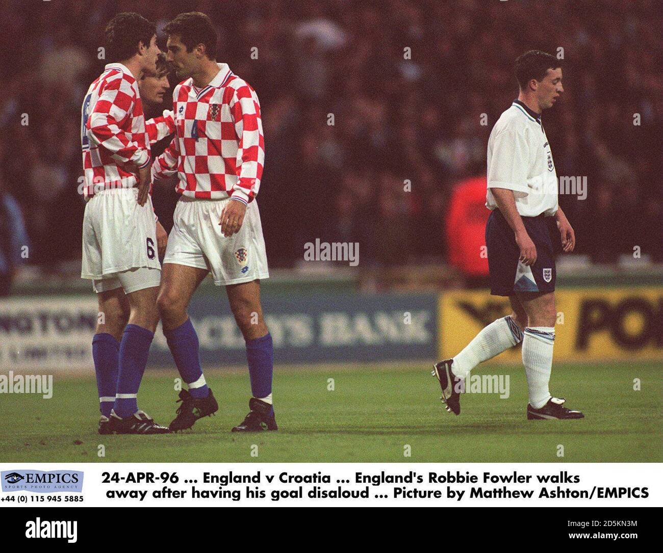 24-APR-96 ... England v Croatia ... England's Robbie Fowler walks away ...