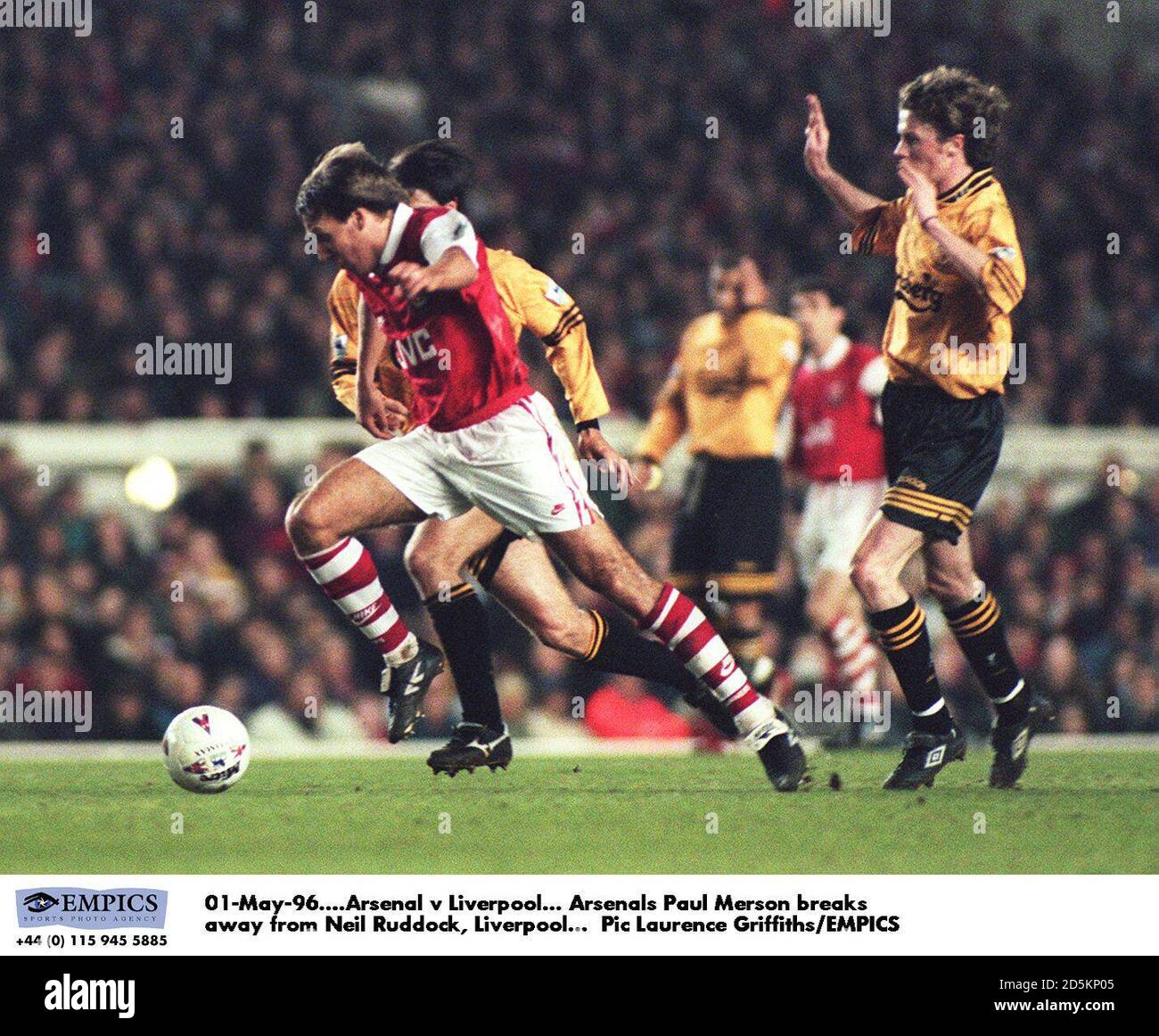 Arsenal's Paul Merson breaks away from Neil Ruddock, Liverpool Stock ...