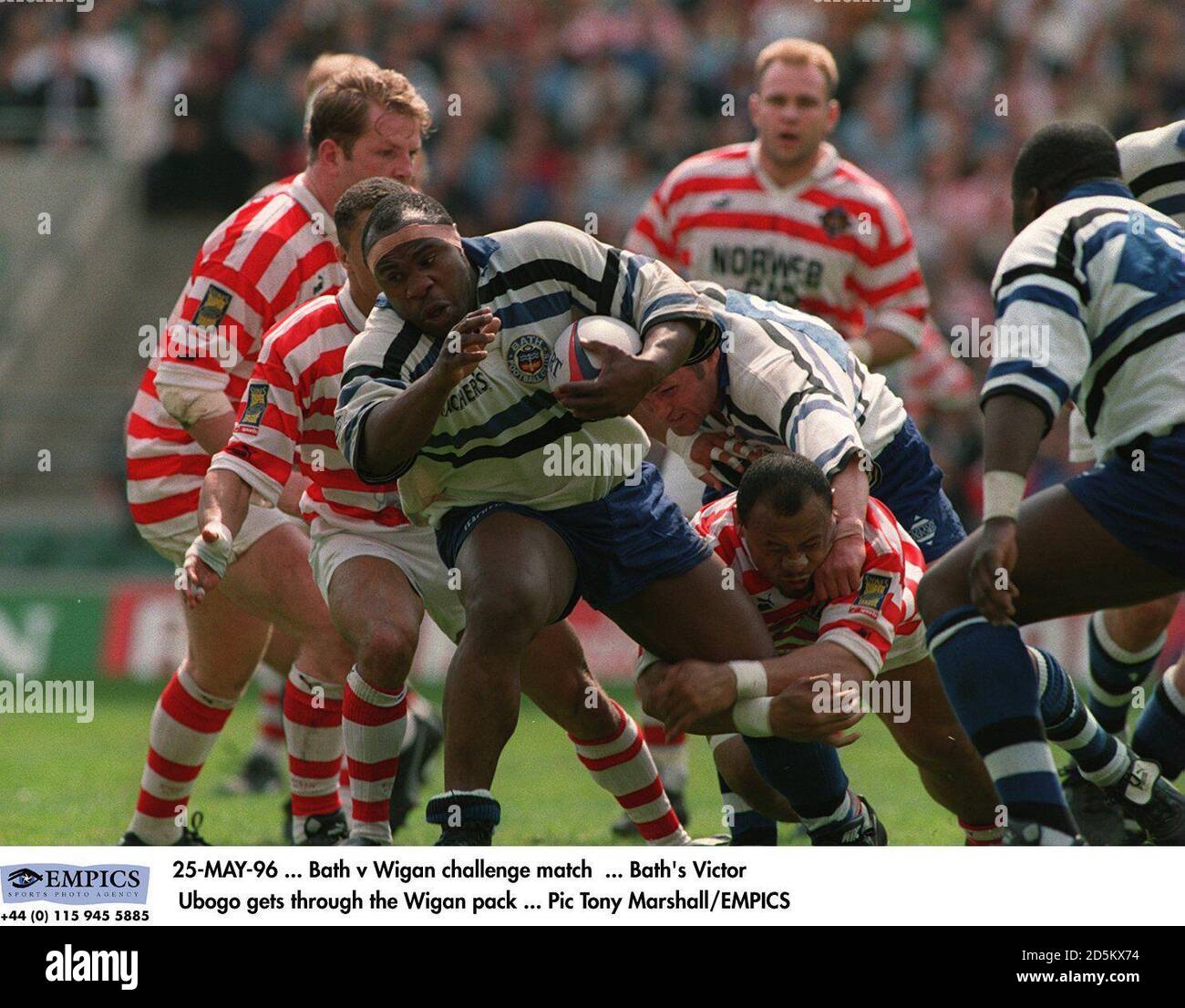 25-MAY-96 ... Bath v Wigan challenge match ... Bath's Victor Ubogo gets ...