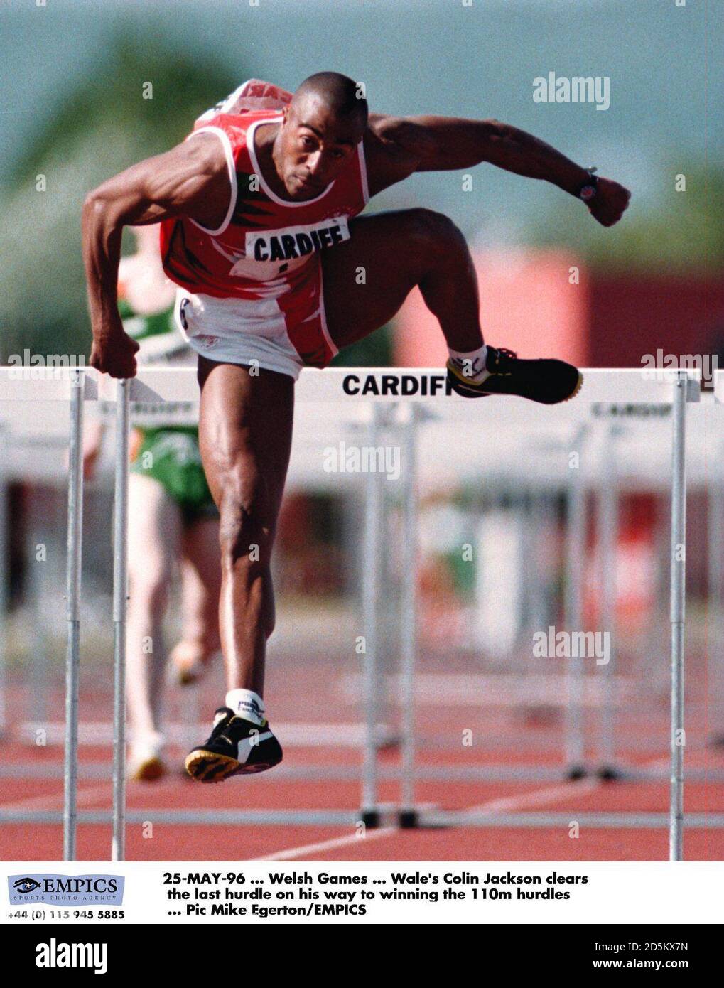 Colin jackson on his way to winning the 110m hurdles hi-res stock ...