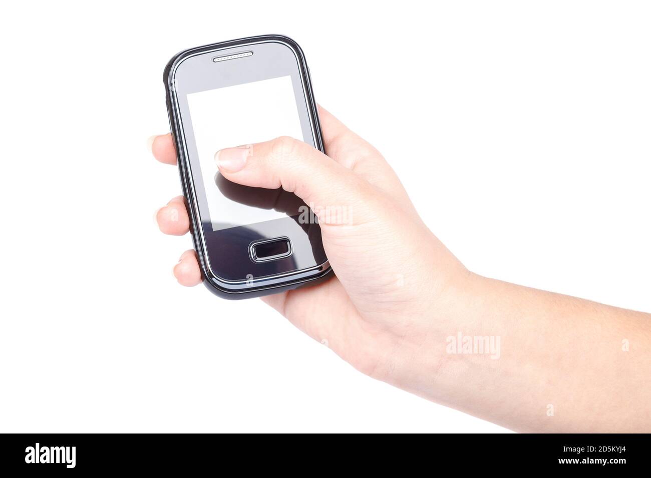 Mobile phone in hand isolated on white background Stock Photo - Alamy