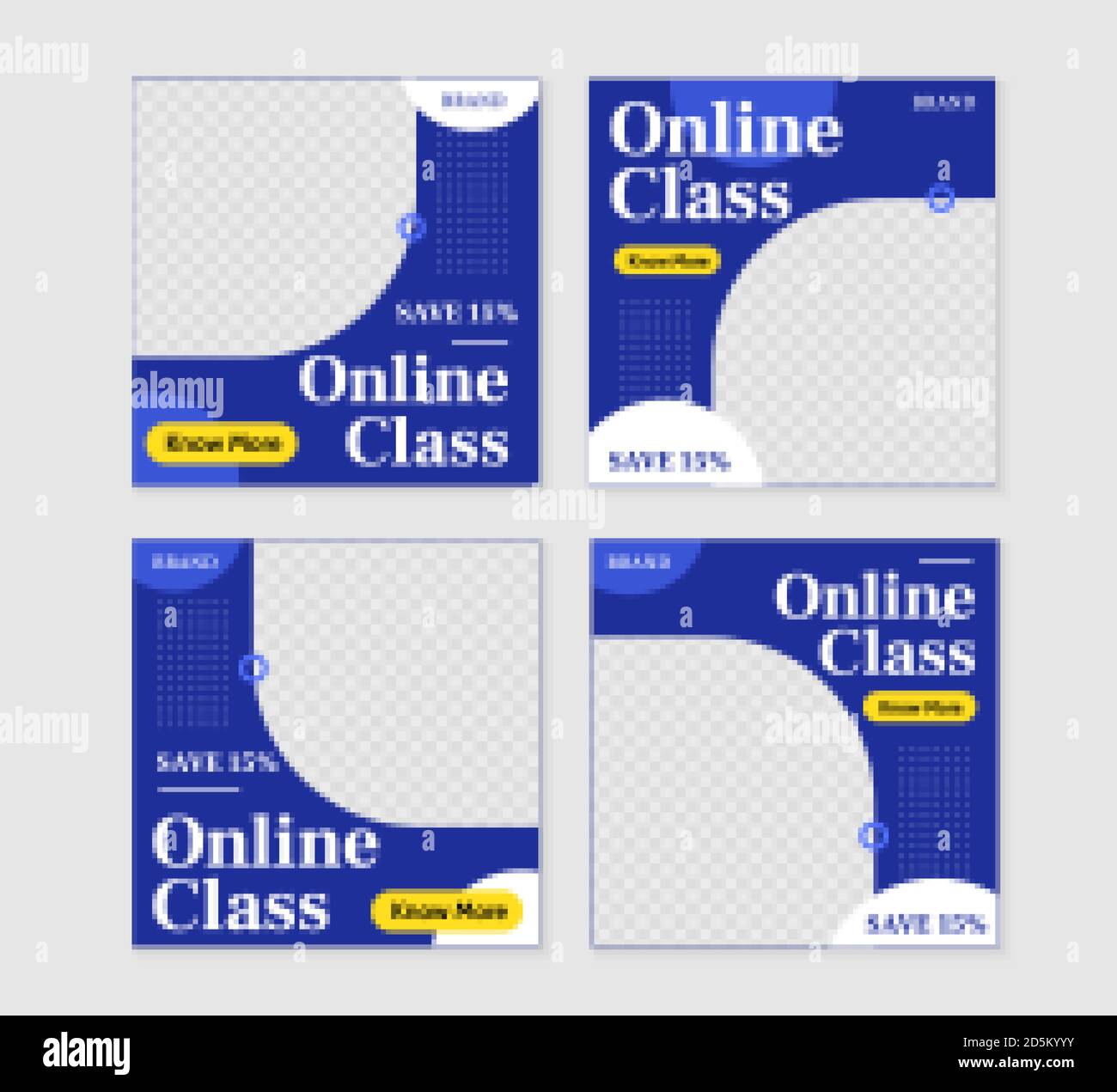 Online classes square post ad template illustration set. Promotional ...