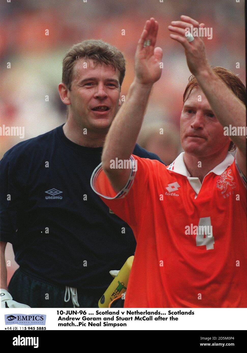 10-JUN-96 ... Scotland v Netherlands. Scotlands Andrew Goram and Stuart ...
