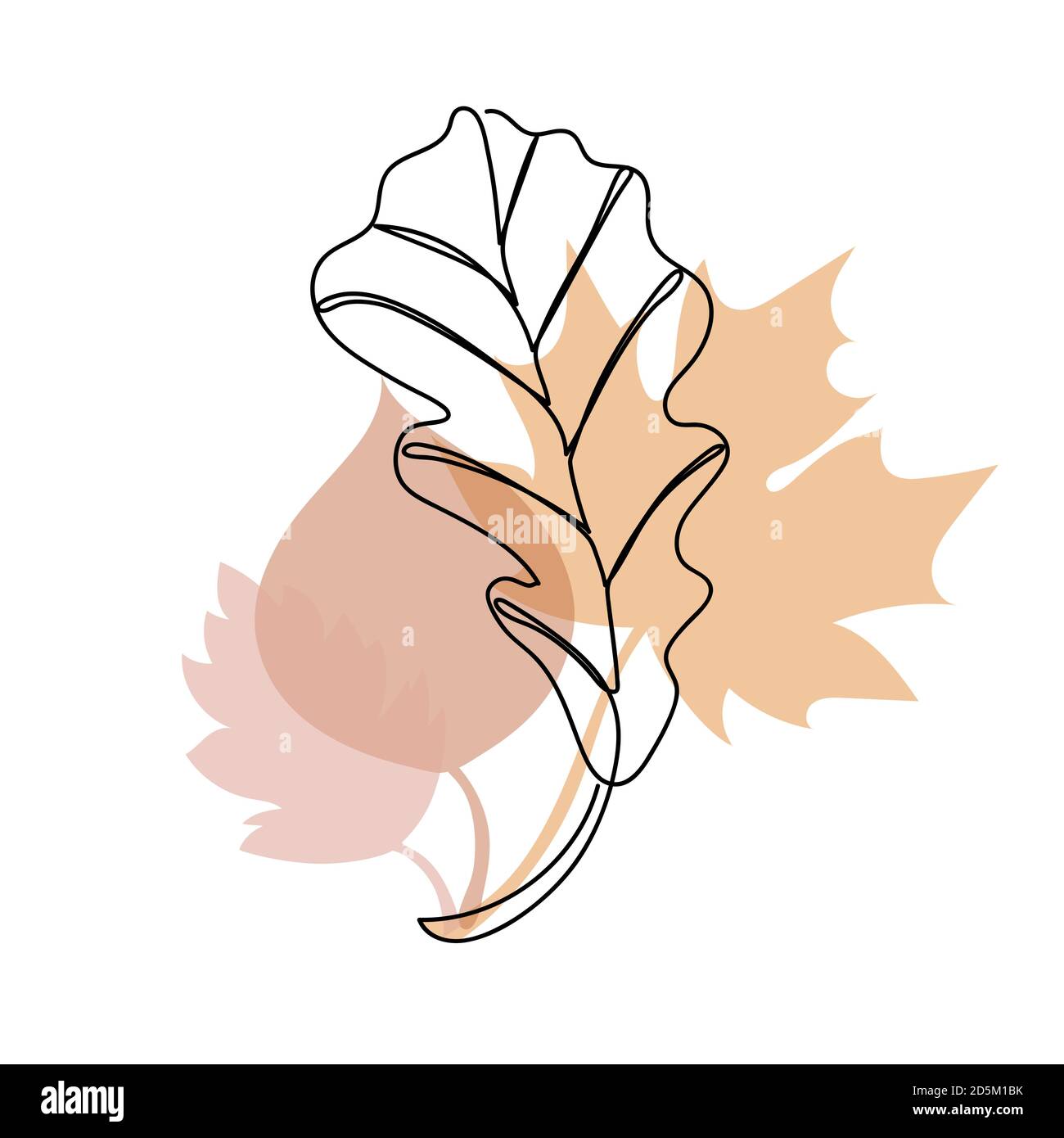 Autumn leaf in a hand drawn linear style with colorful silhouettes of ...