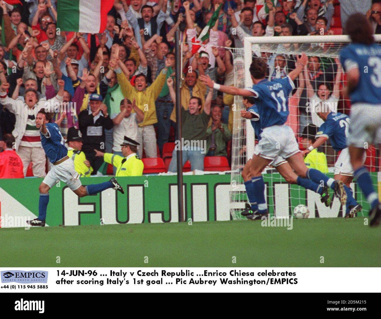 14-JUN-96 ... Italy v Czech Republic ...Enrico Chiesa celebrates after ...