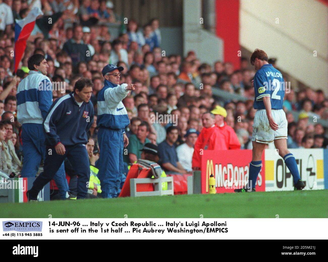 14-JUN-96 ... Italy v Czech Republic ... Italy's Luigi Apolloni is sent ...