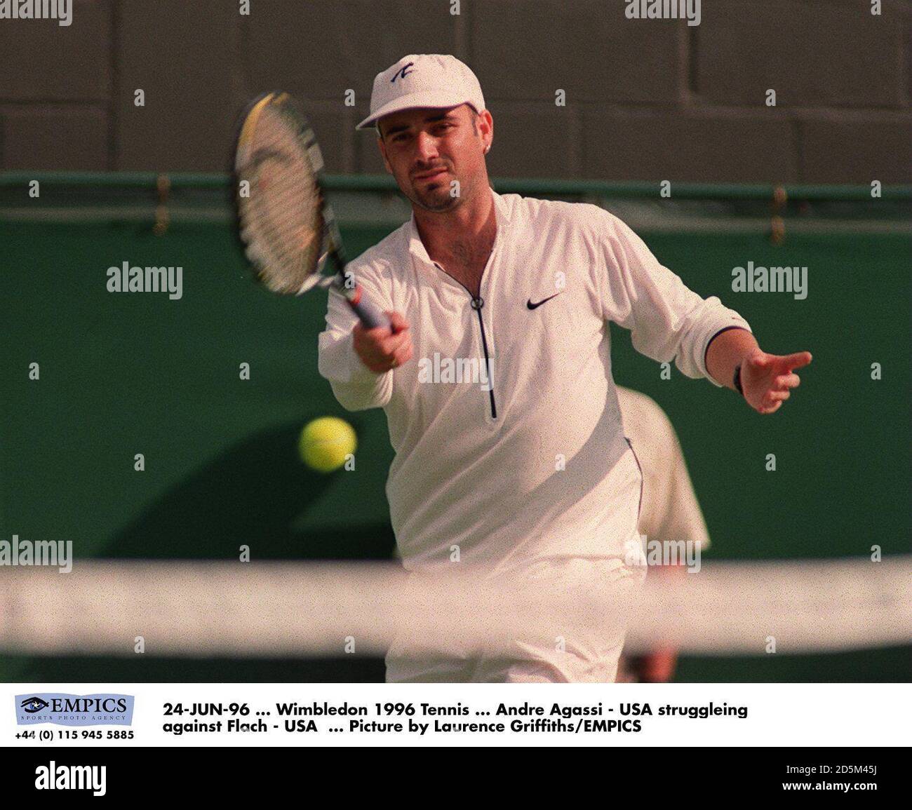 24-JUN-96 ... Wimbledon 1996 Tennis ... Andre Agassi (USA) struggling ...