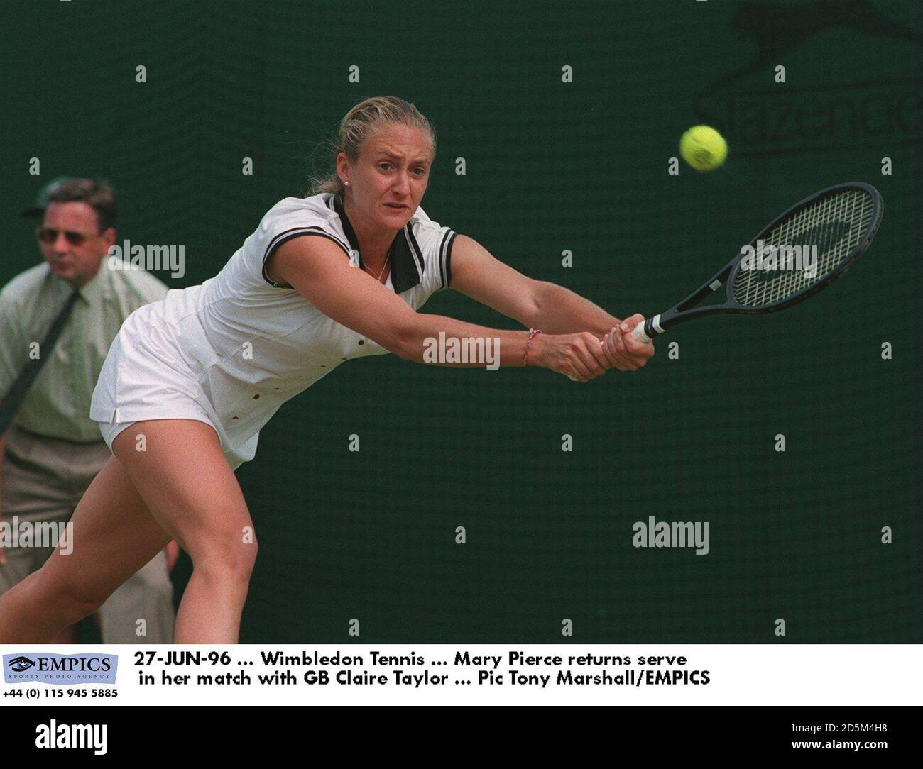 27-JUN-96 ... Wimbledon Tennis ... Mary Pierce returns serve in her ...