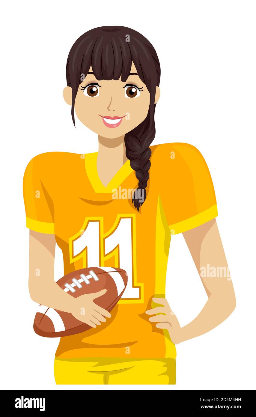 Illustration of a Teenage Girl in Tackle Position and Holding a ...
