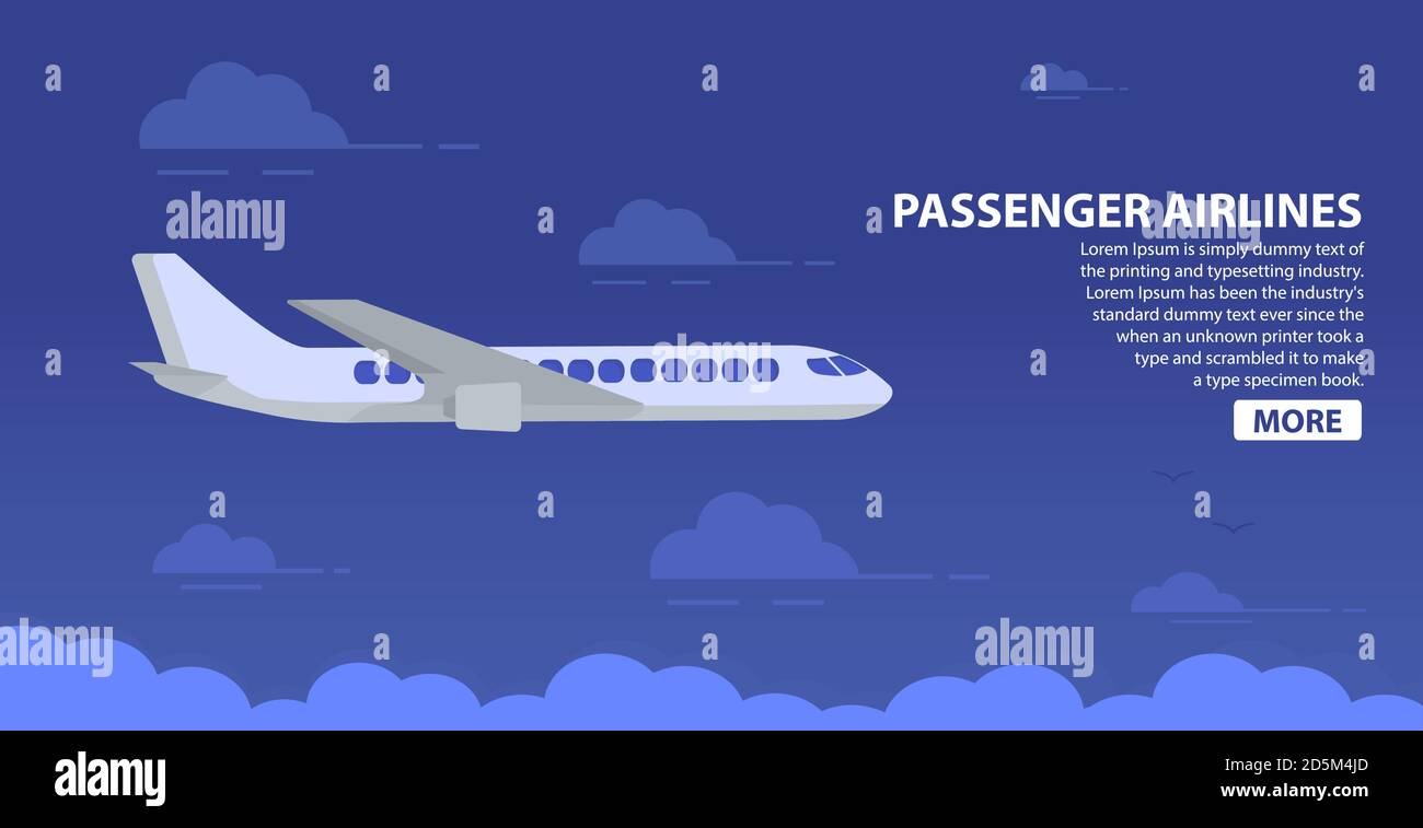 Passenger airlines.Sky airplane.Jet plane.Aviation airliner.Poster flat ...