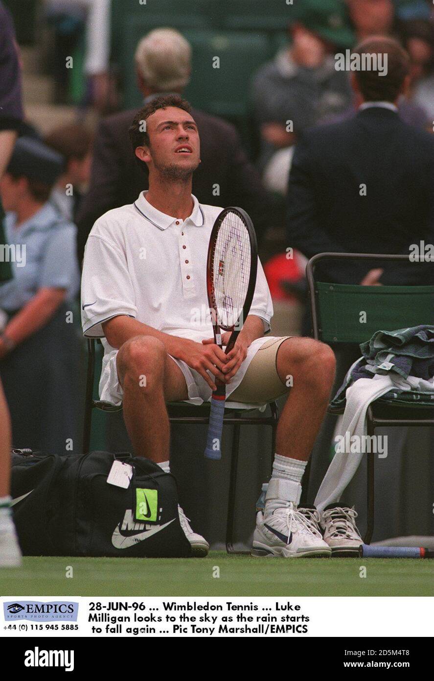 28-JUN-96 ... Wimbledon Tennis ... Luke Milligan looks to the sky as ...