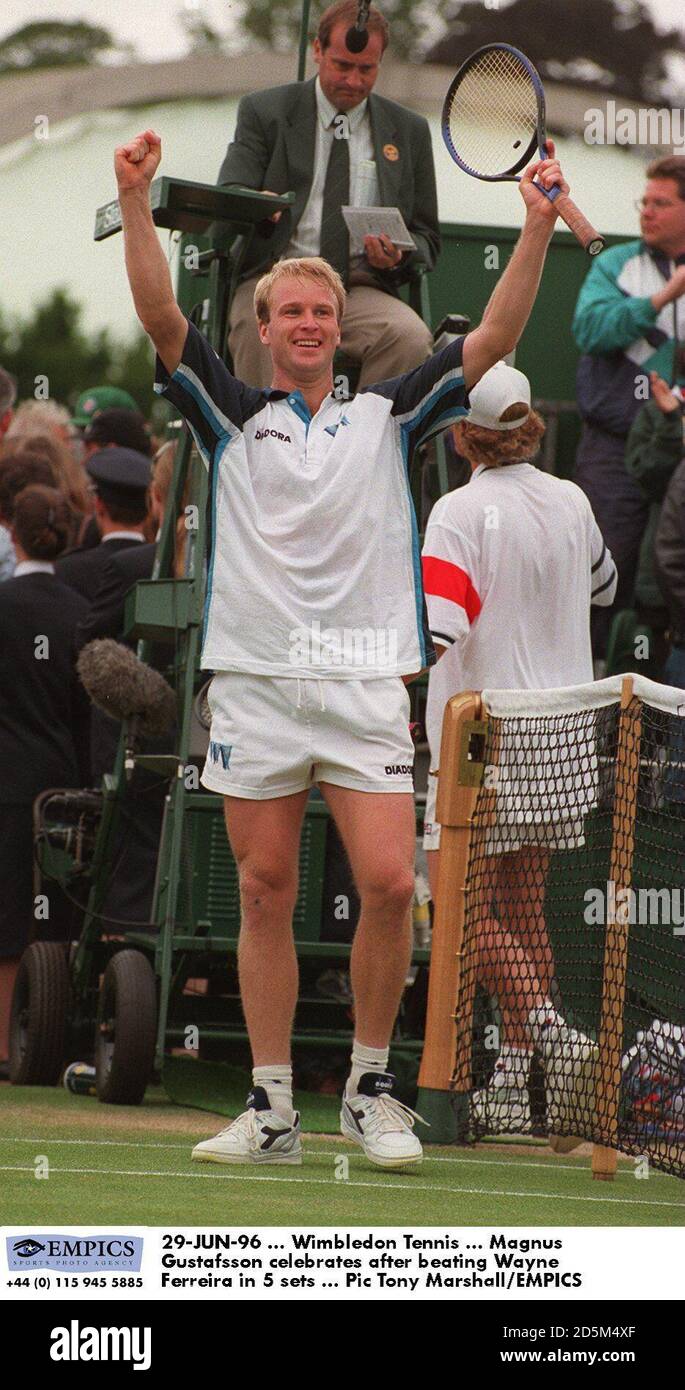 29-JUN-96 ... Wimbledon Tennis ... Magnus Gustafsson celebrates after ...