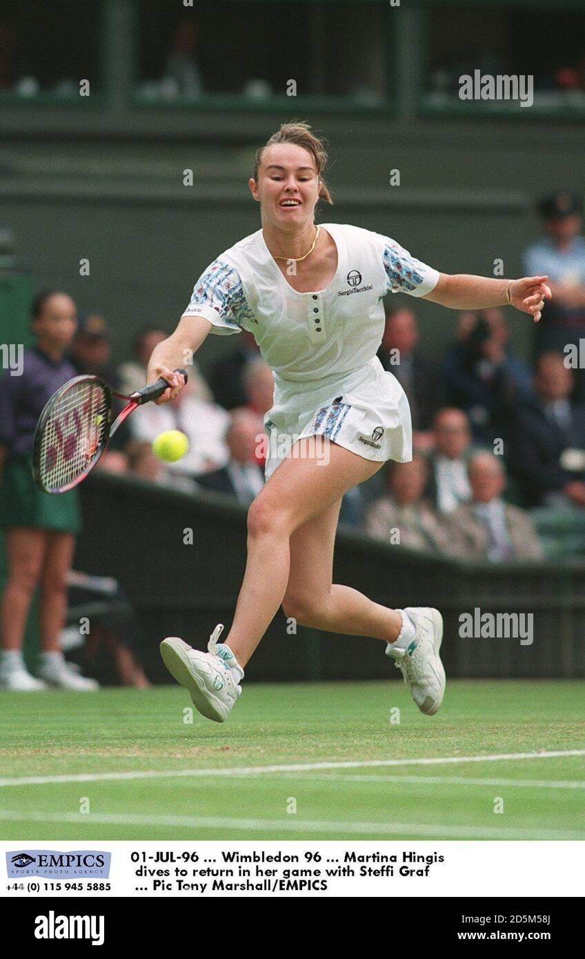01-JUL-96 ... Wimbledon 96 ... Martina Hingis dives to return in her ...