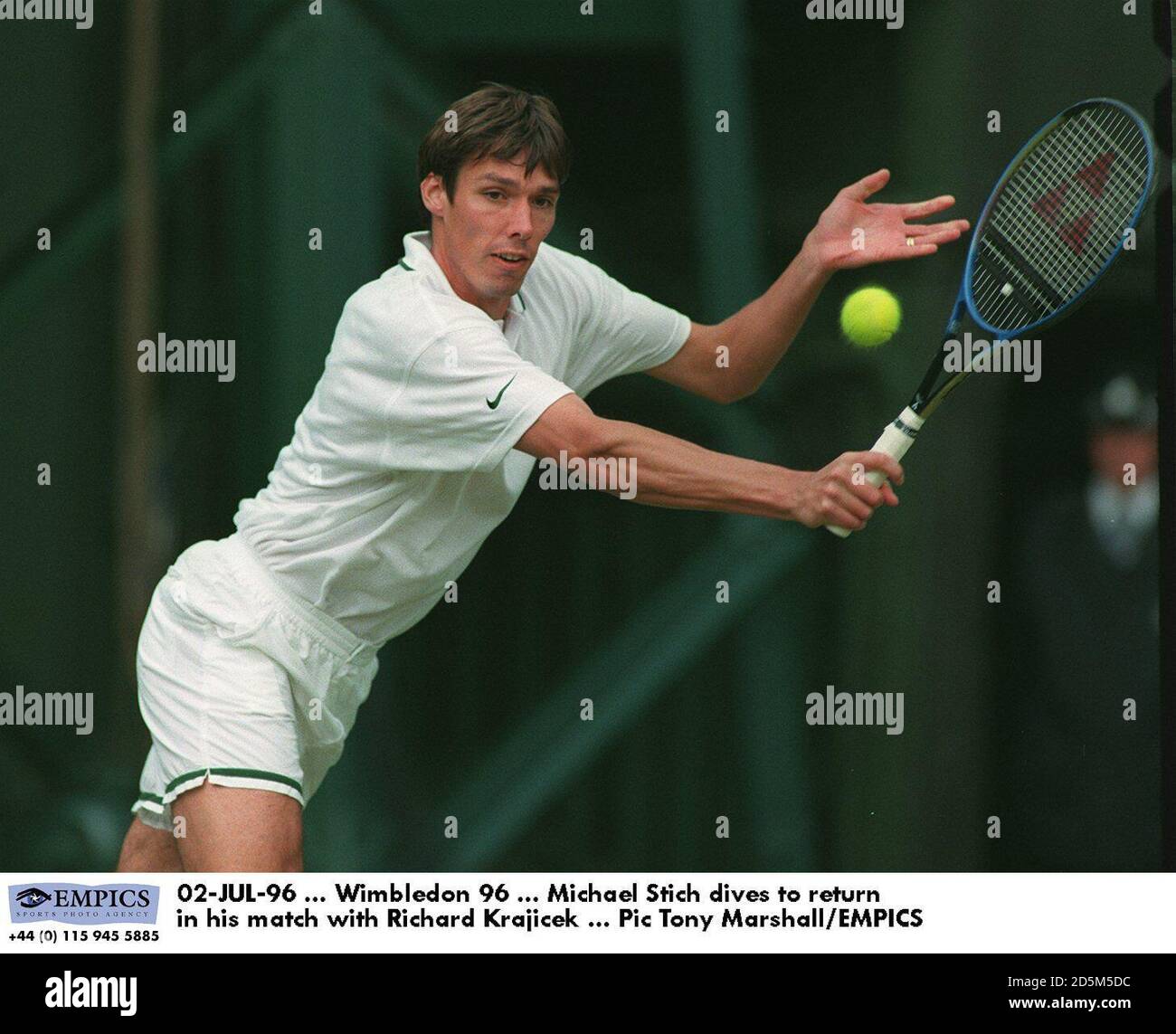 02-JUL-96 ... Wimbledon 96 ... Michael Stich dives to return in his ...