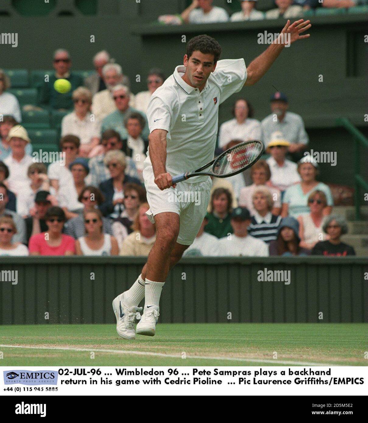 02-JUL-96 ... Wimbledon 96 ... Pete Sampras plays a backhand return in ...