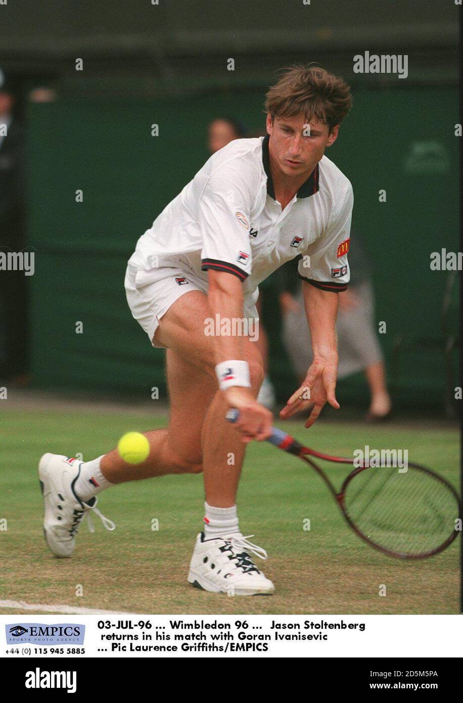 03-JUL-96 ... Wimbledon 96 ... Jason Stoltenberg returns in his match ...