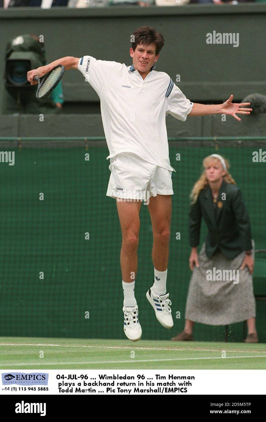 04-JUL-96 ... Wimbledon 96 ... Tim Henman plays a backhand return in ...