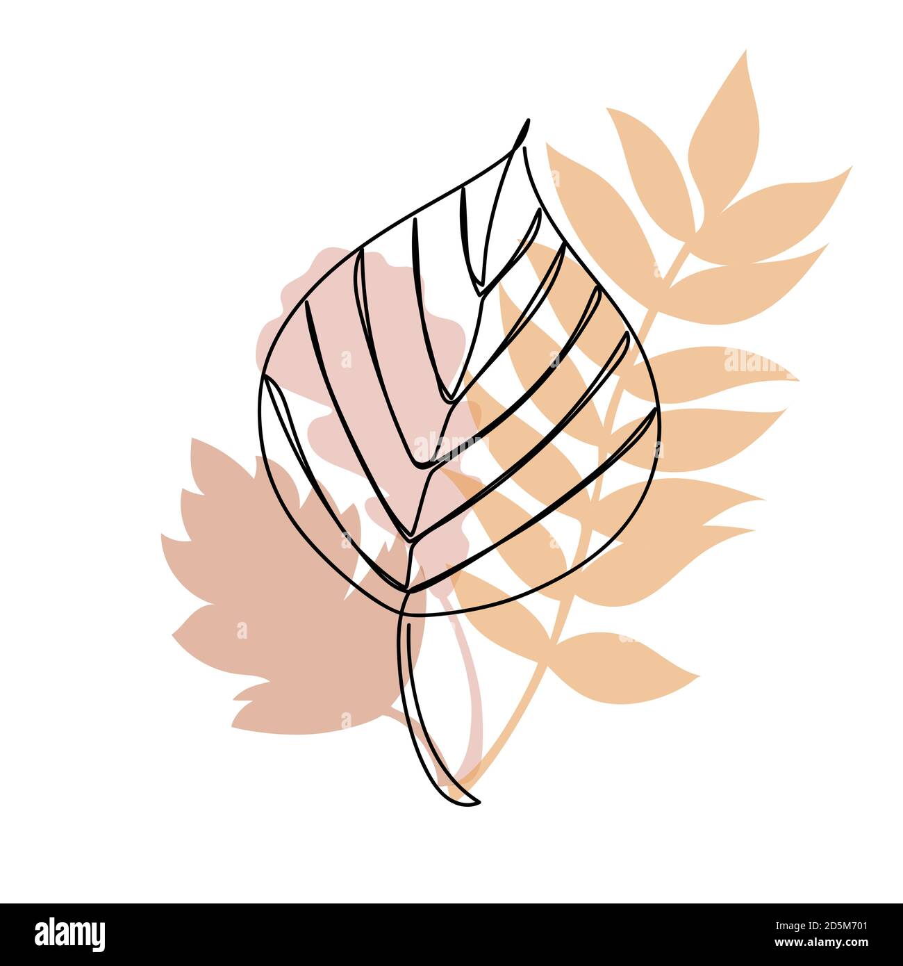 Autumn leaf in a hand drawn linear style with colorful silhouettes of ...