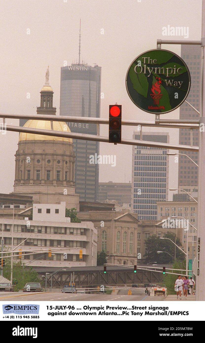 15-JULY-96 ... Olympic Preview. Street signage against downtown Atlanta ...