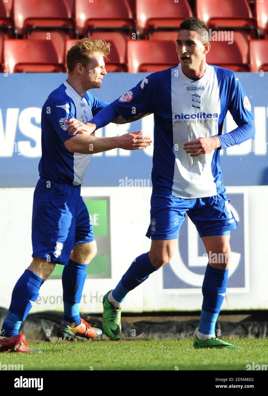 Birmingham City's Federico Macheda (right) celebrates scoring his teams ...