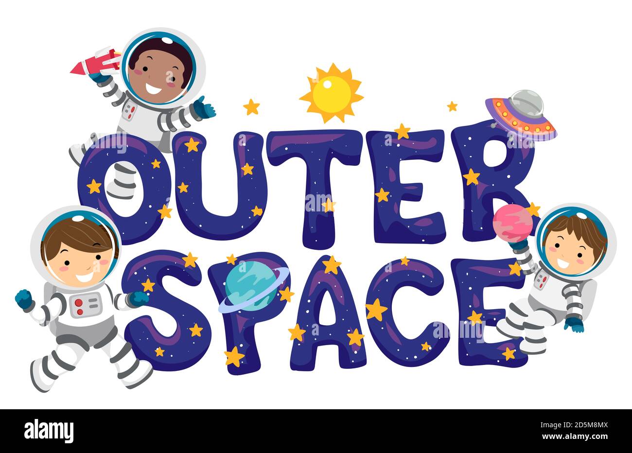 Illustration of Stickman Kids Astronaut with Outer Space Lettering with ...