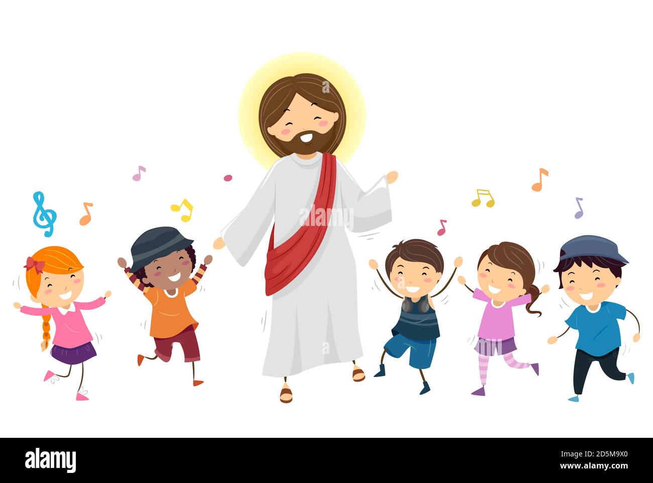 Illustration of Stickman Kids Dancing to Music with Jesus Christ Stock ...