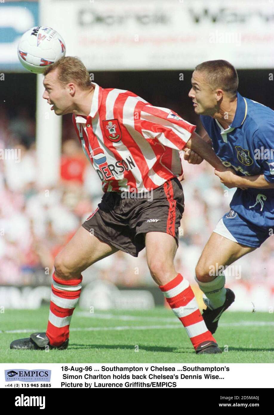 Southampton's Simon Charlton holds back Chelsea's Dennis Wise Stock ...