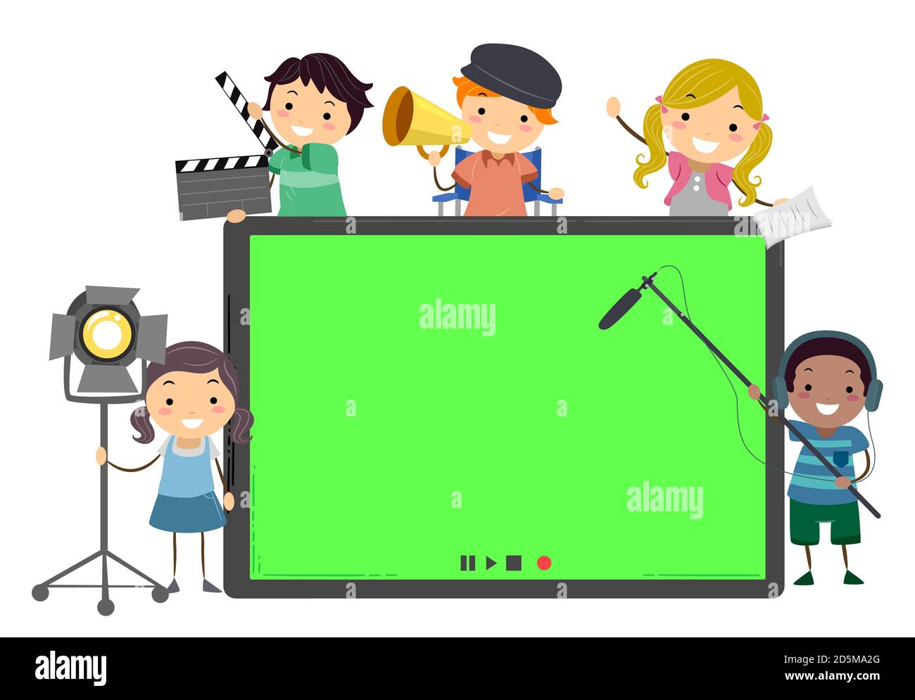 Illustration of Stickman Kids with Blank Tablet and Media Production ...