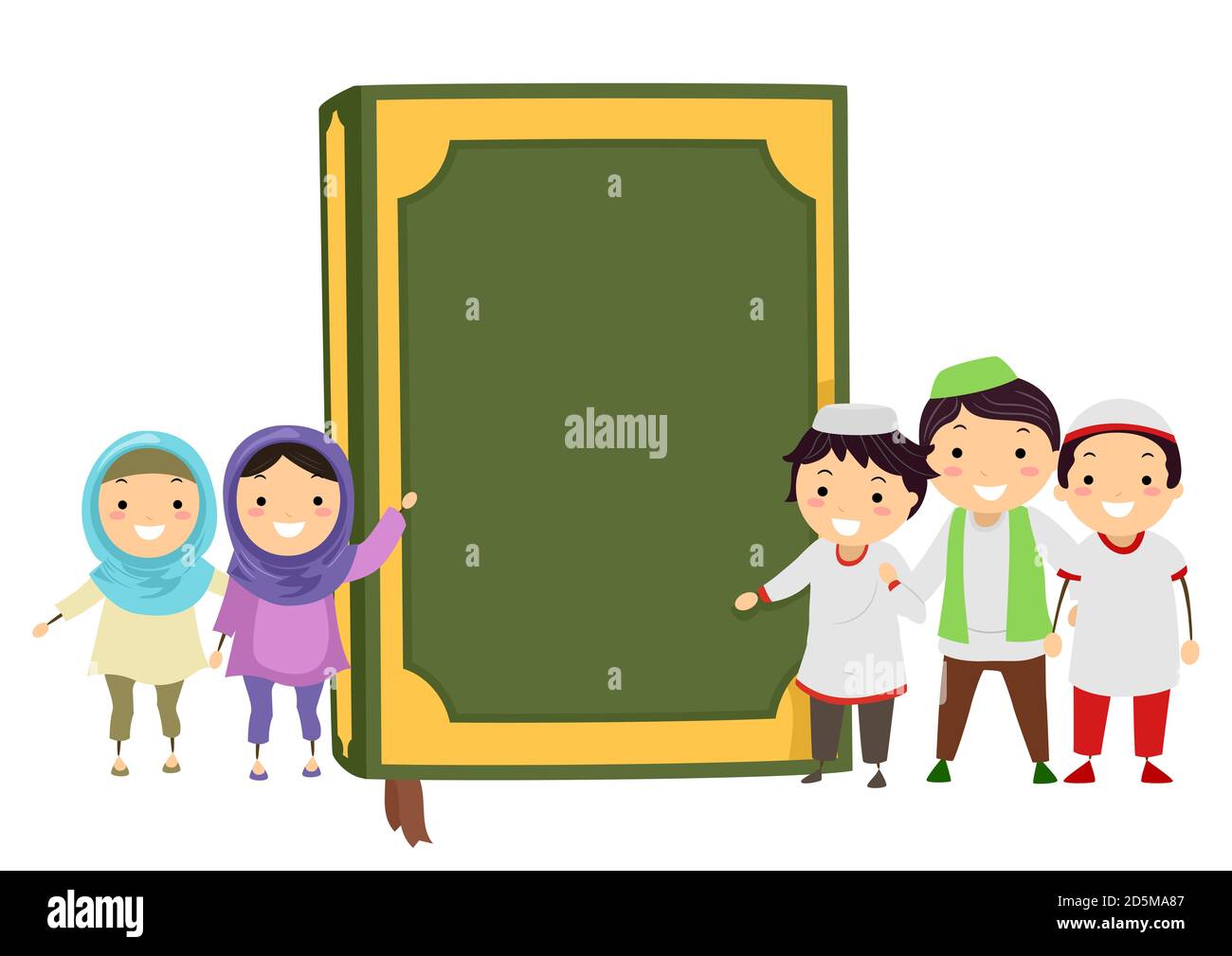 Illustration of Stickman Kids Muslim with Big Quran Stock Photo - Alamy