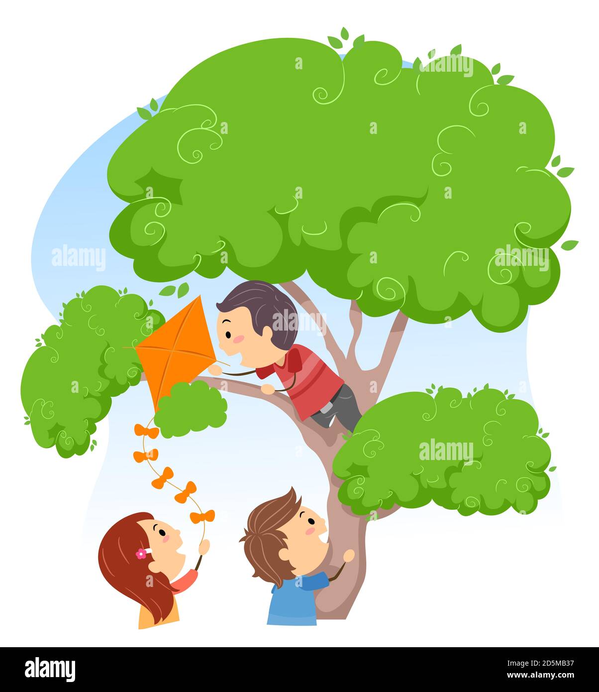 Illustration of Stickman Kids Getting Kite Up the Tree, Taking Risk ...