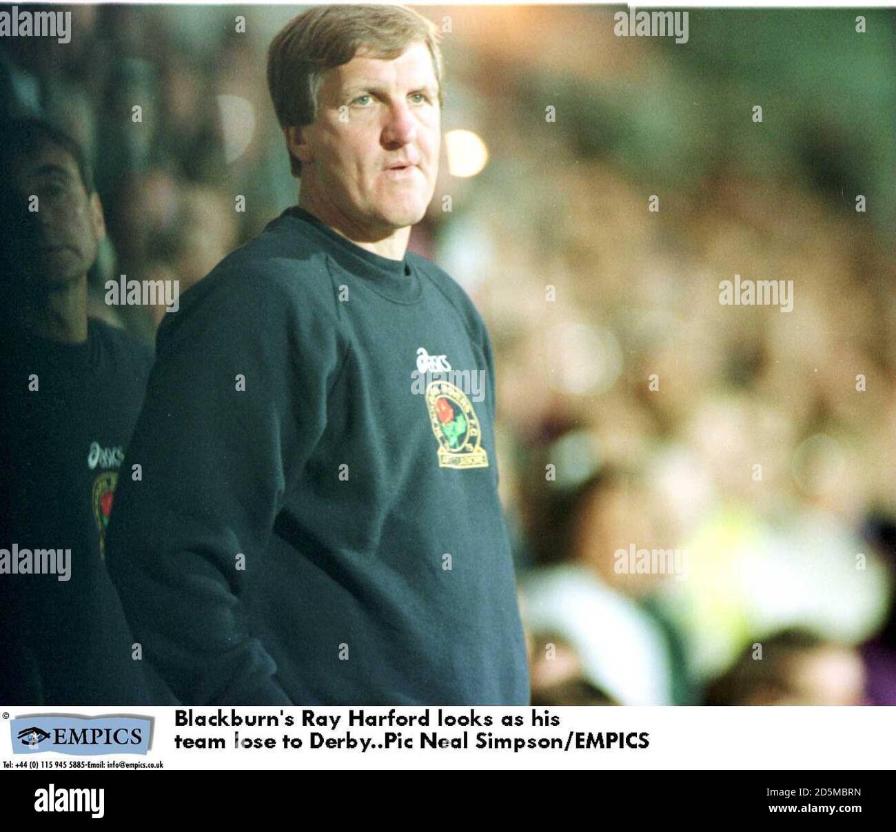 Blackburn Rovers manager Ray Harford looks as his team lose to Derby ...