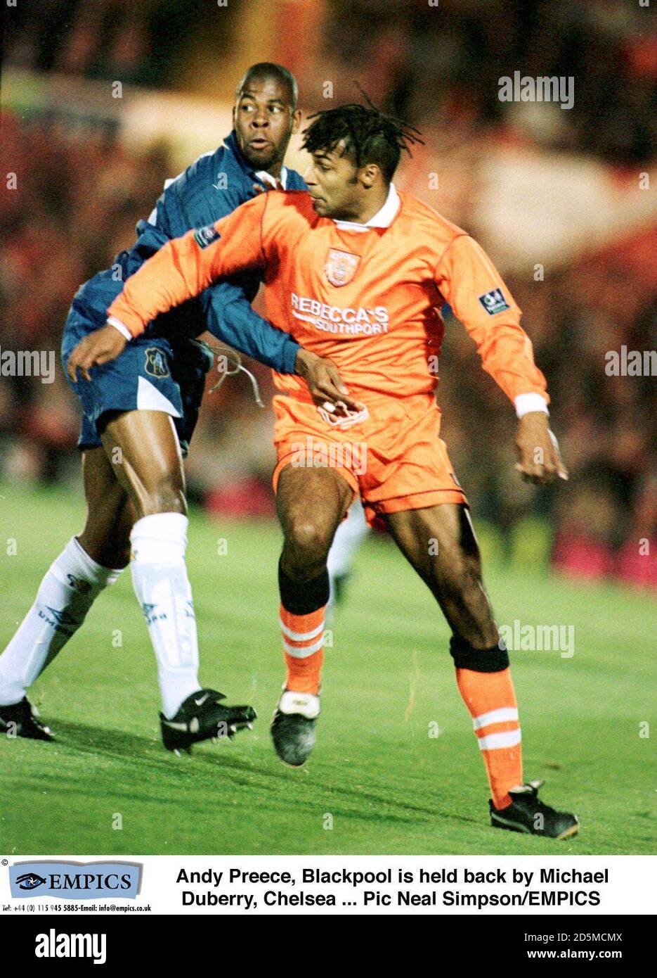 Andy Preece, Blackpool is held back by Michael Duberry, Chelsea Stock ...