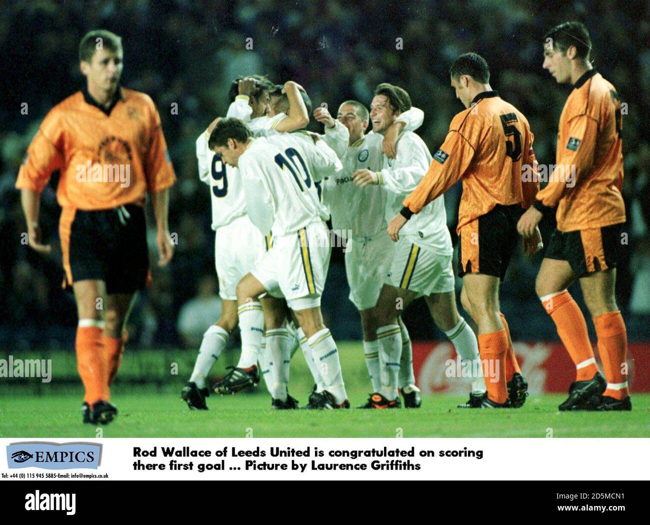 Rod Wallace of Leeds United is congratulated on scoring there first ...
