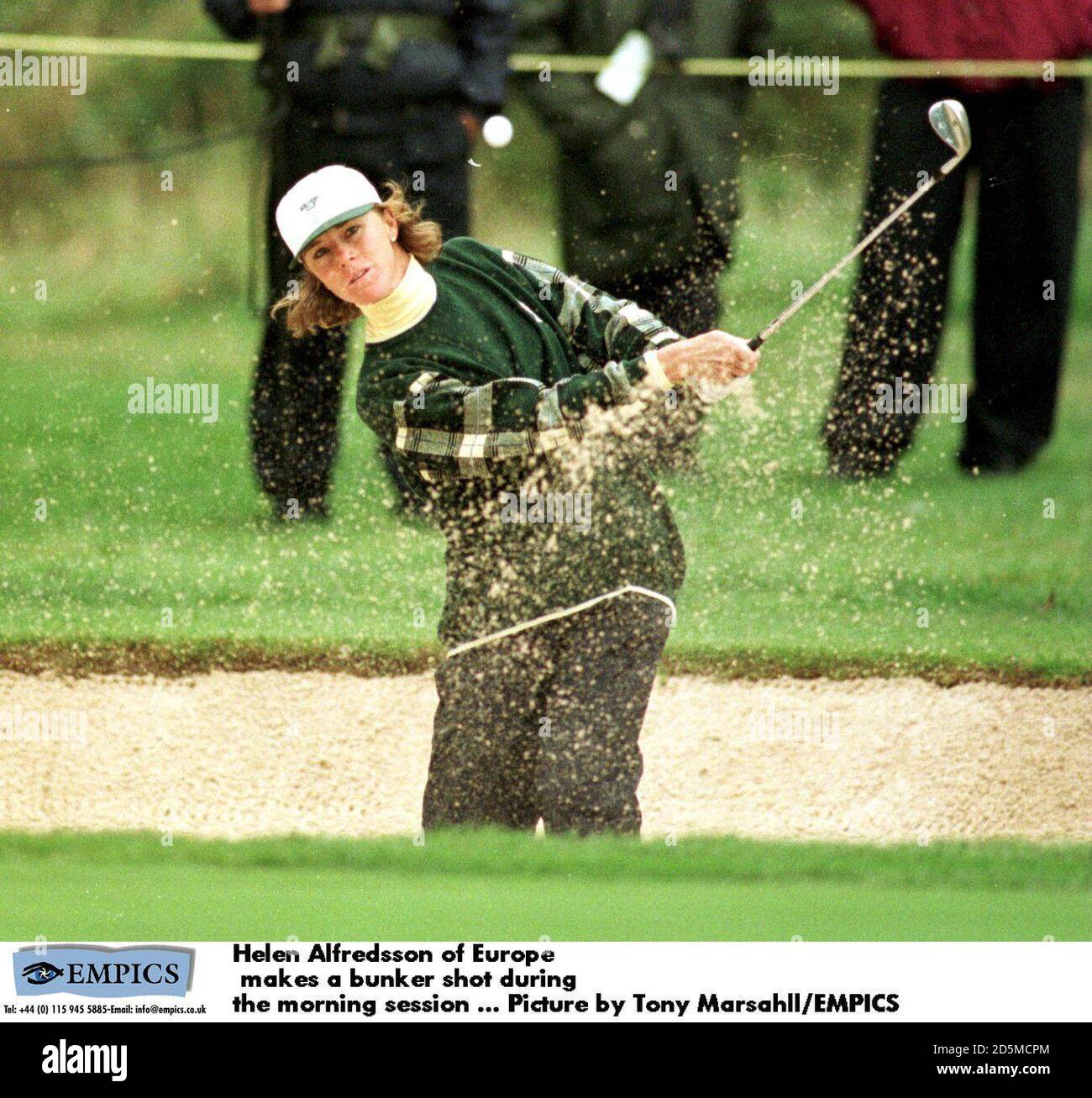 Helen Alfredsson of Europe makes a bunker shot during the morning ...