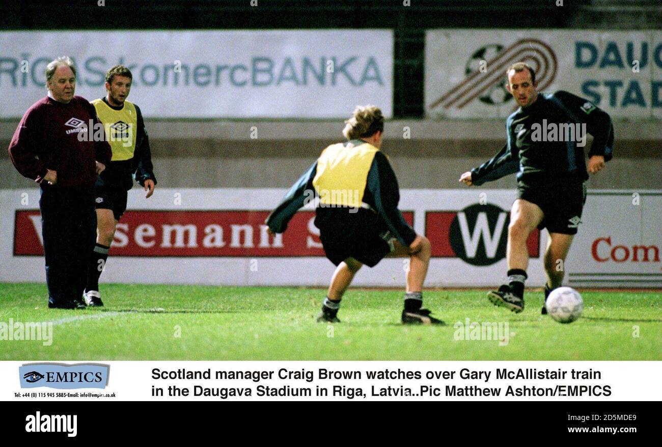 Scotland manager Craig Brown watches over Gary McAllister training in ...