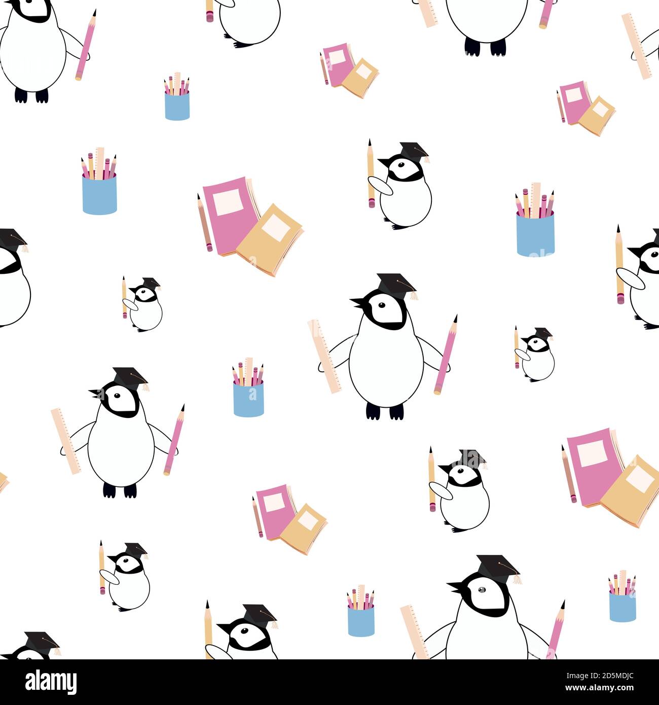 Cute vector Kawaii penguin chicks with scholar hats,pencils, notebooks ...