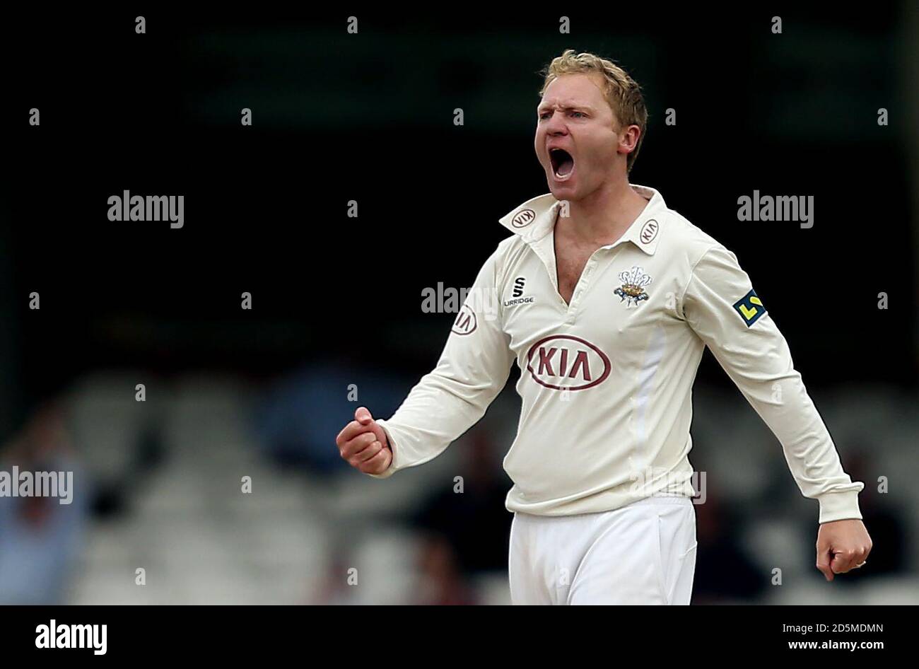 Surrey's Gareth Batty celebrates the dismissal of Hampshire's Jimmy ...
