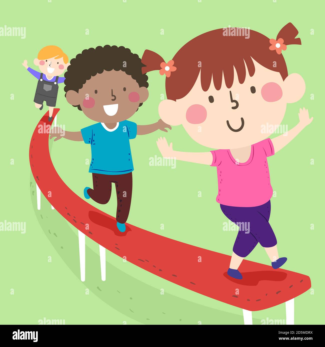 Illustration of Kids Walking on a Balancing Beam Stock Photo - Alamy