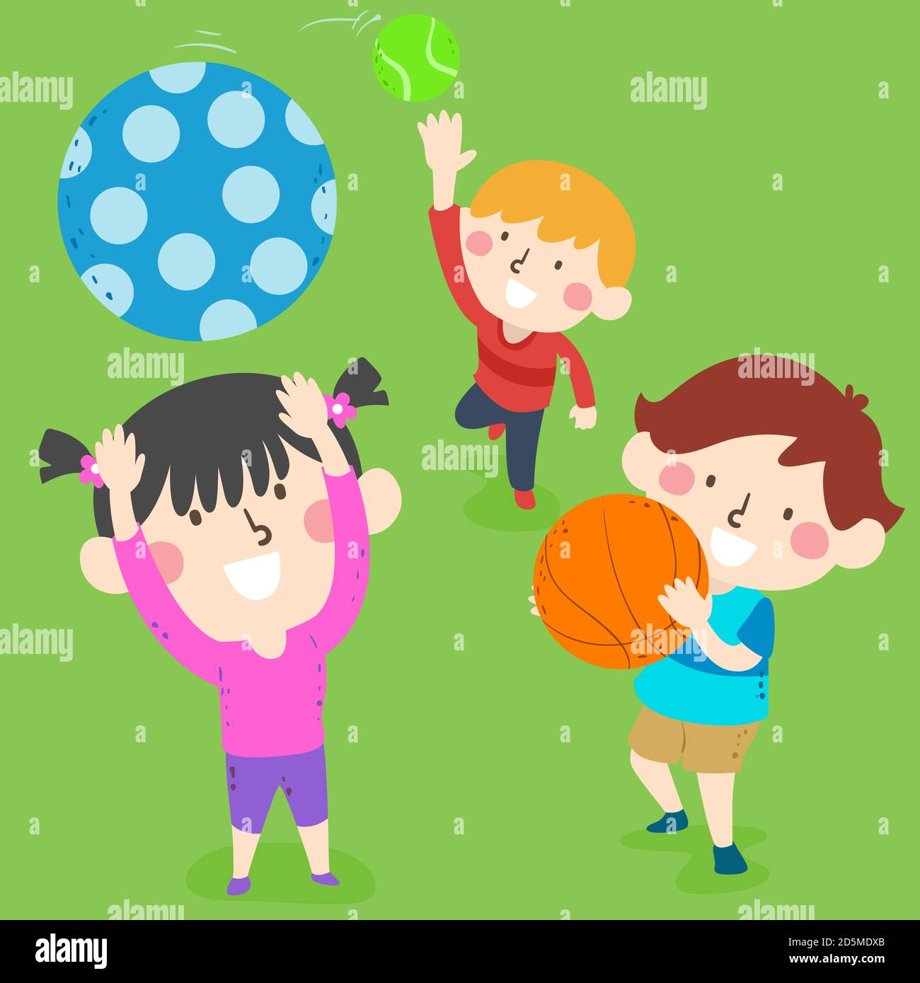 Illustration of Kids Catching Different Balls Outdoors Stock Photo - Alamy