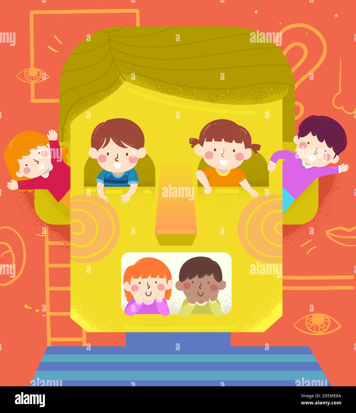 Illustration of Kids Playing with a Human Face Design, Coming Out From ...