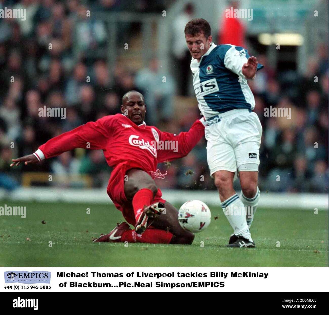Michael Thomas of Liverpool tackles Billy McKinlay of Blackburn Stock ...