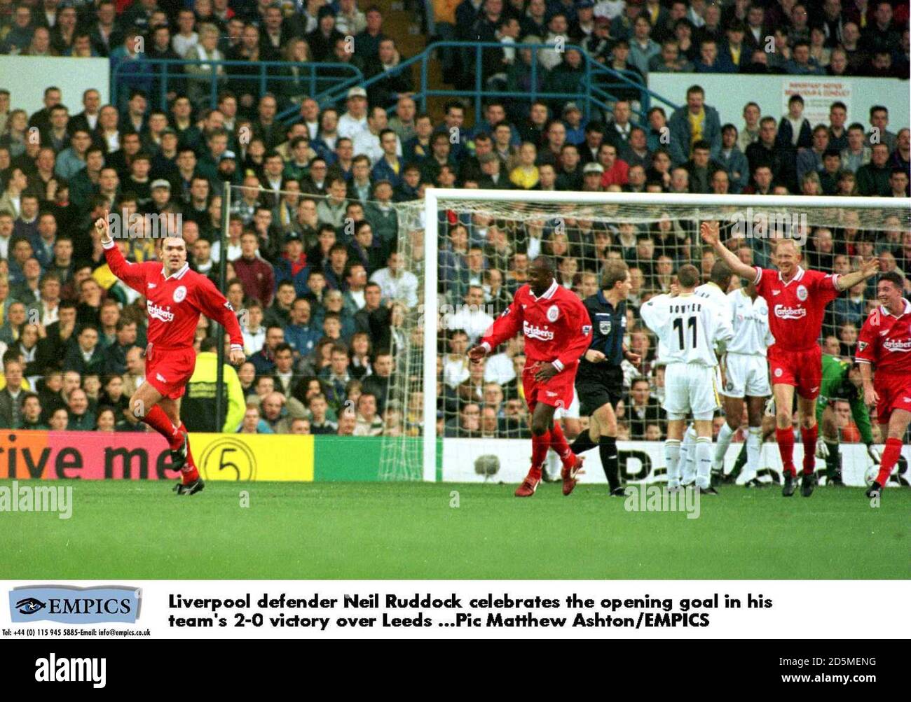 Liverpool defender Neil Ruddock celebrates the opening goal in his team ...